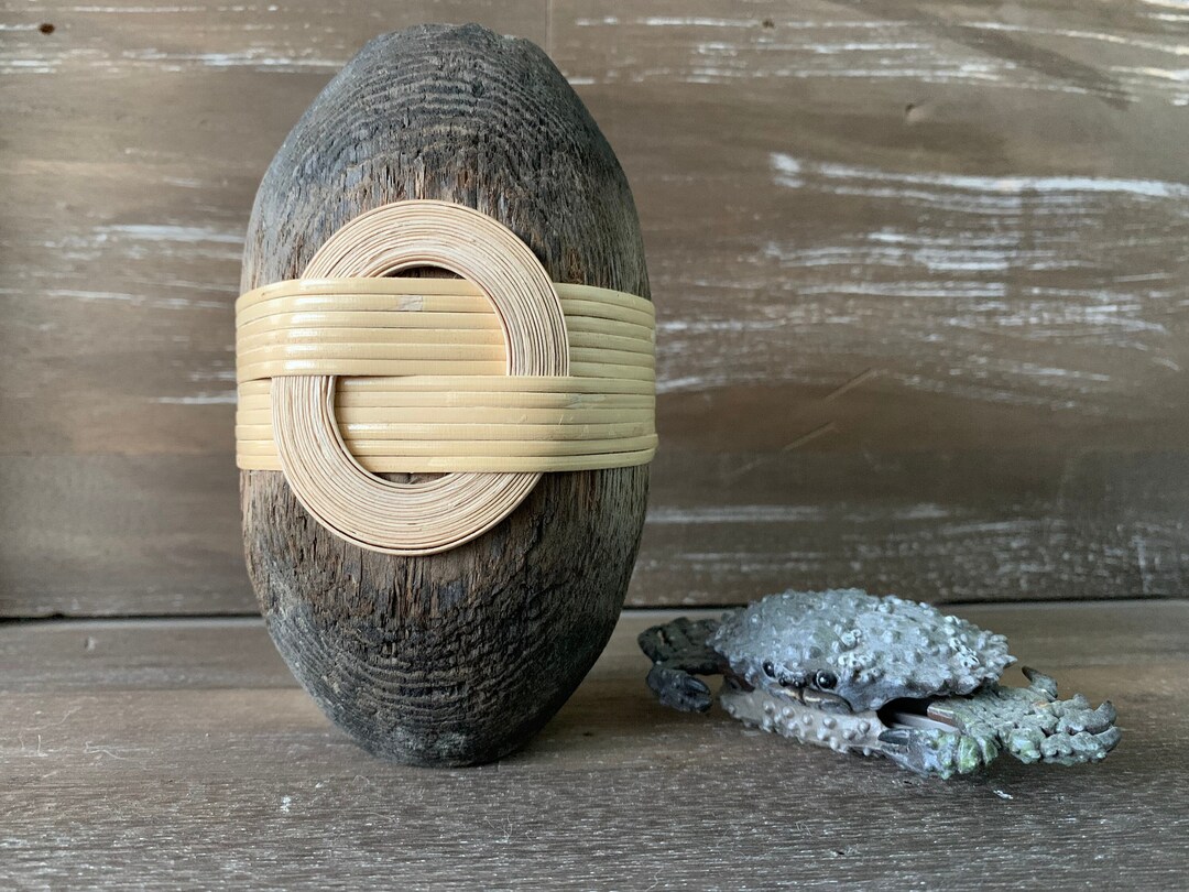 Cane Wrapped Fishing Float/vintage Wooden Fishing Float Cane Wrapped ...