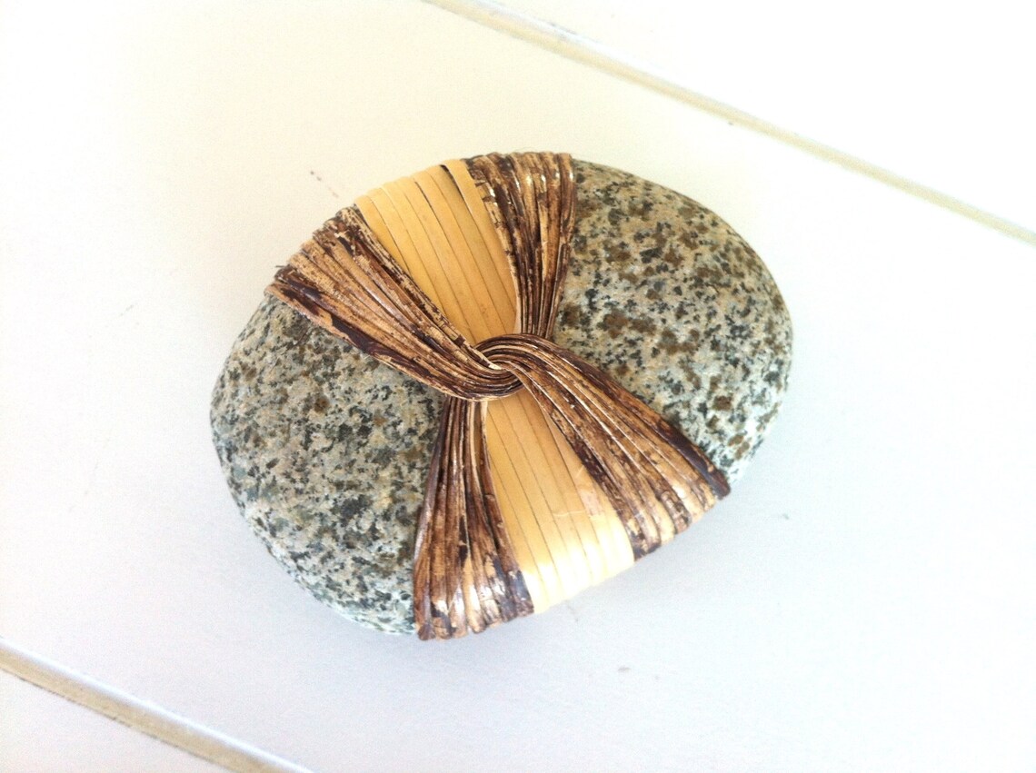 Cane Wrapped Rock /Japanese Basketry Wrapped Rock/Stone | Etsy
