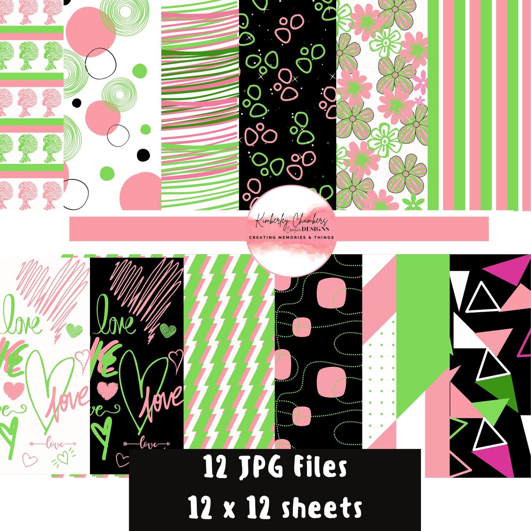 Digital Paper - Instant Download - Beautiful Pink & Green #5 - Etsy