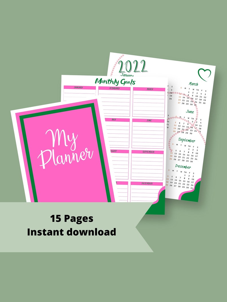 Pink and Green Planner Pack Printable Pages and Digital Paper - Etsy