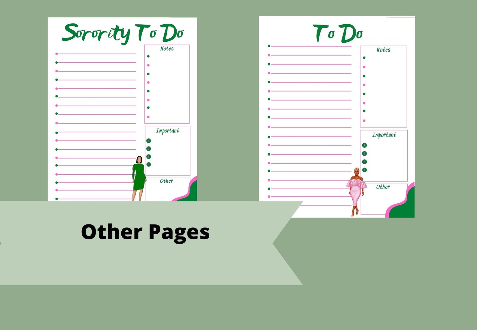 Pink and Green Planner Pack Printable Pages and Digital Paper - Etsy