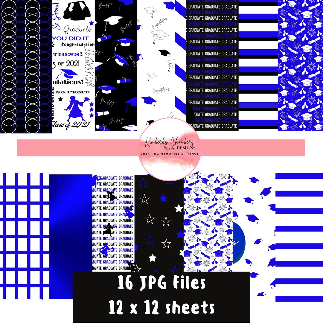 Digital Paper - Instant Download - Graduation Pack - Royal Blue and ...