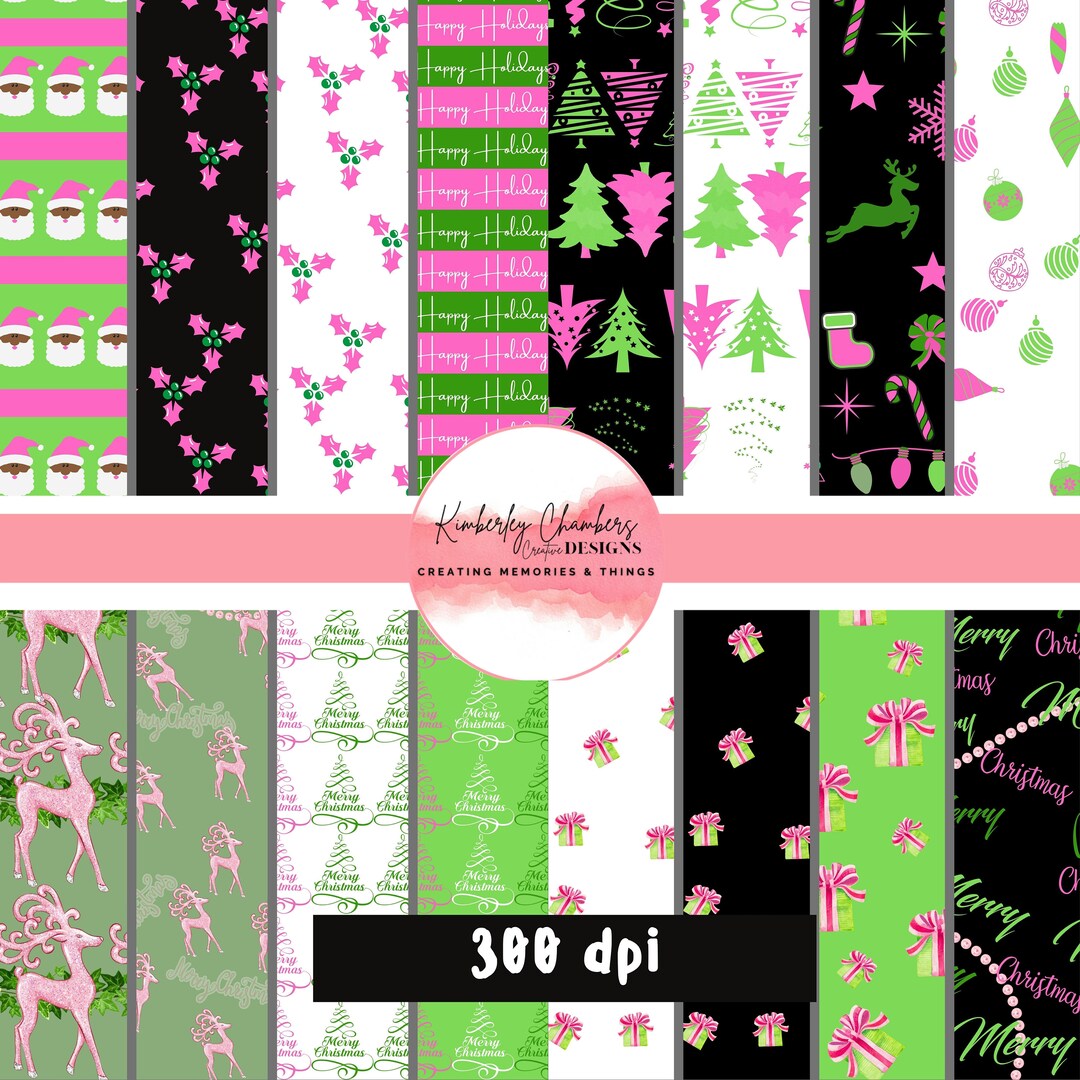 Digital Paper - Instant Download - Beautiful Pink & Green - Holiday ...