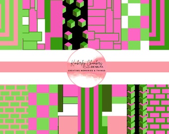 Digital Paper Instant Download Beautiful Pink & Green 7 | Etsy