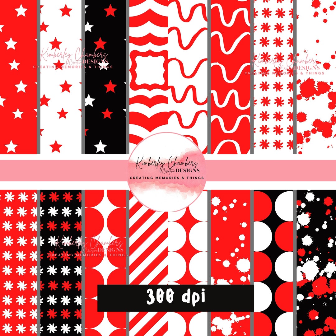 Digital Paper - Instant Download - Beautiful Crimson and Cream - Stars ...
