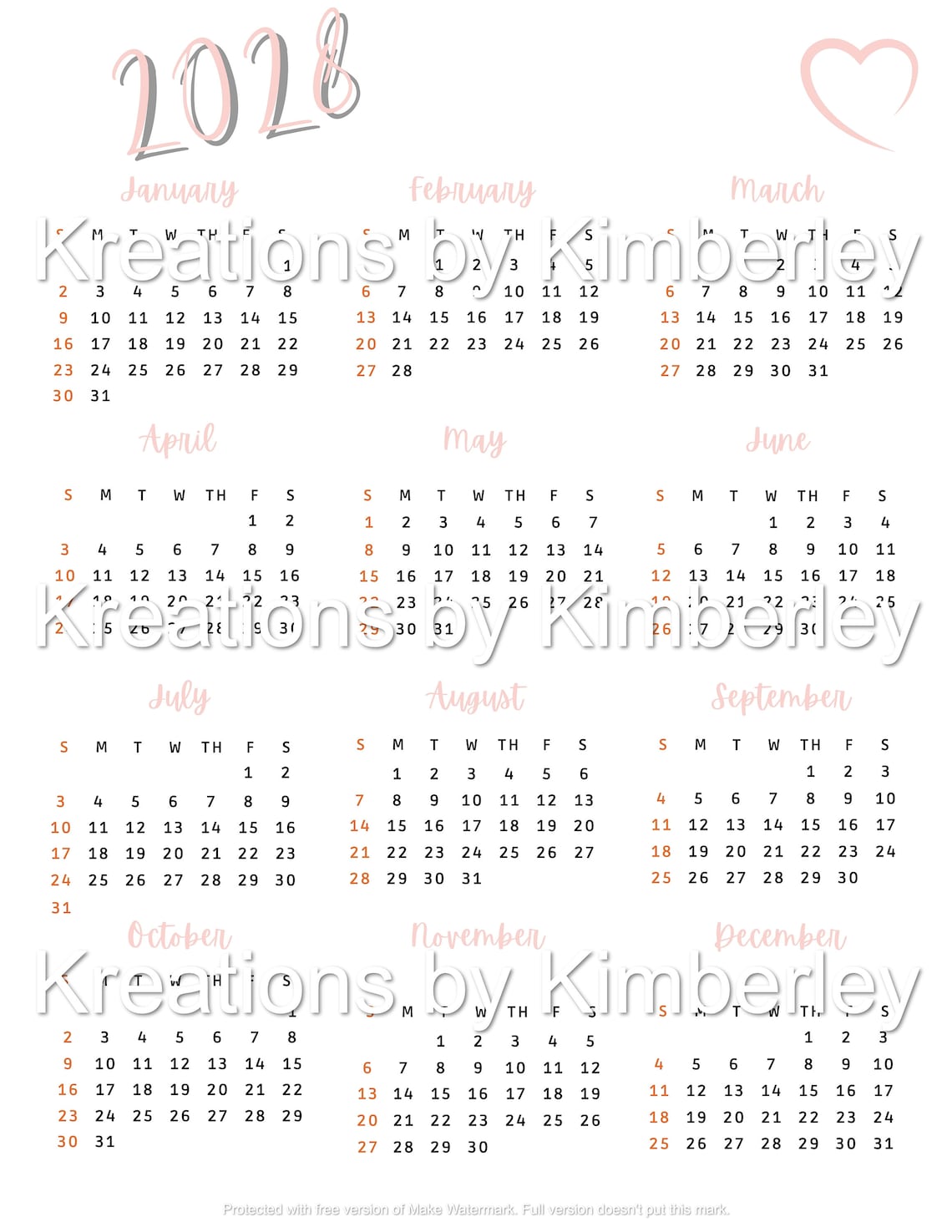 Editable 2028 Calendar 1-page Template 2028 Calendar Canva - Etsy