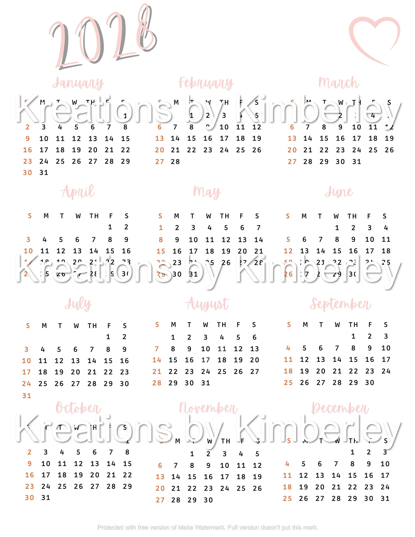 Editable 2028 Calendar 1-page Template| 2028 Calendar | Canva Editable ...