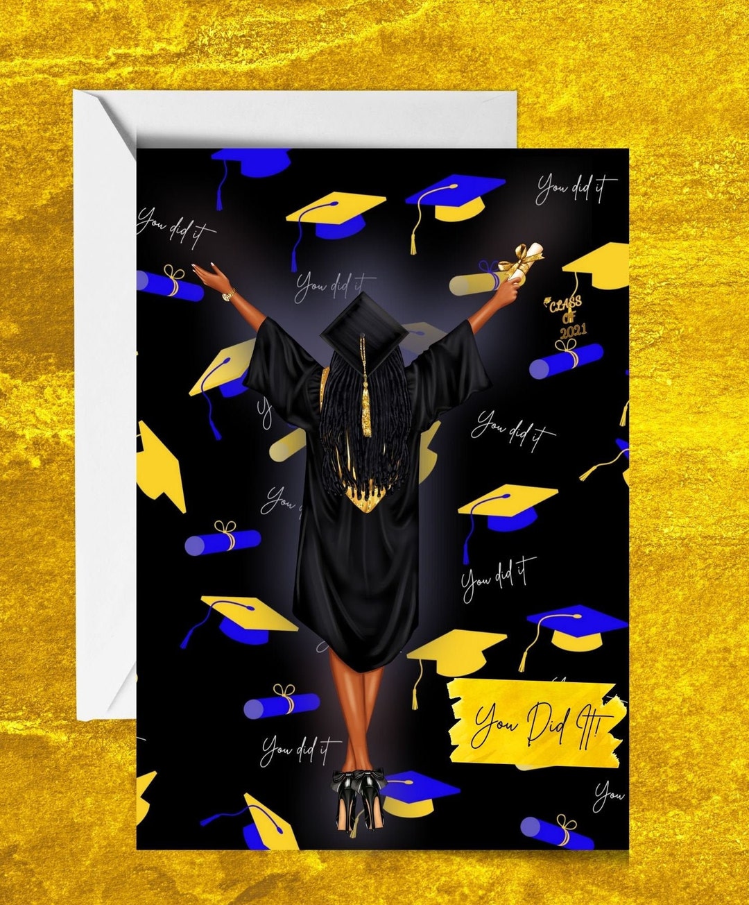 Blue and Gold Graduation Cards, African American Cards - Etsy