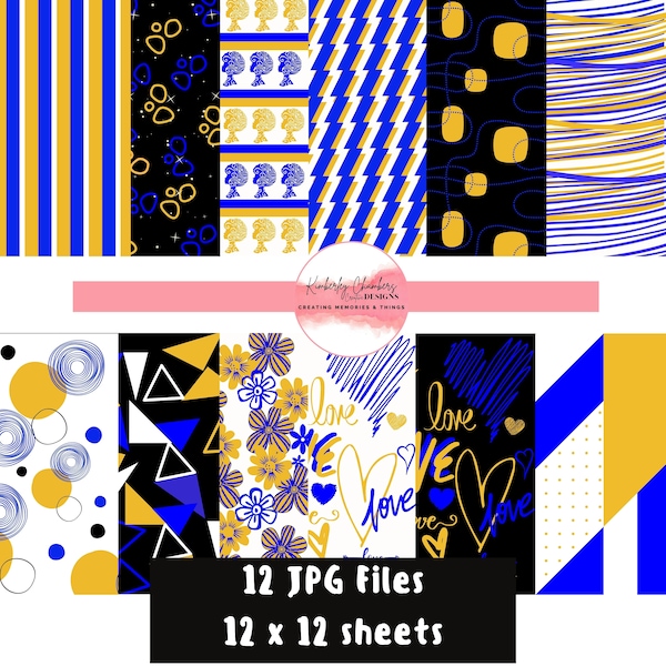 Blue and Gold Digital Paper - Etsy