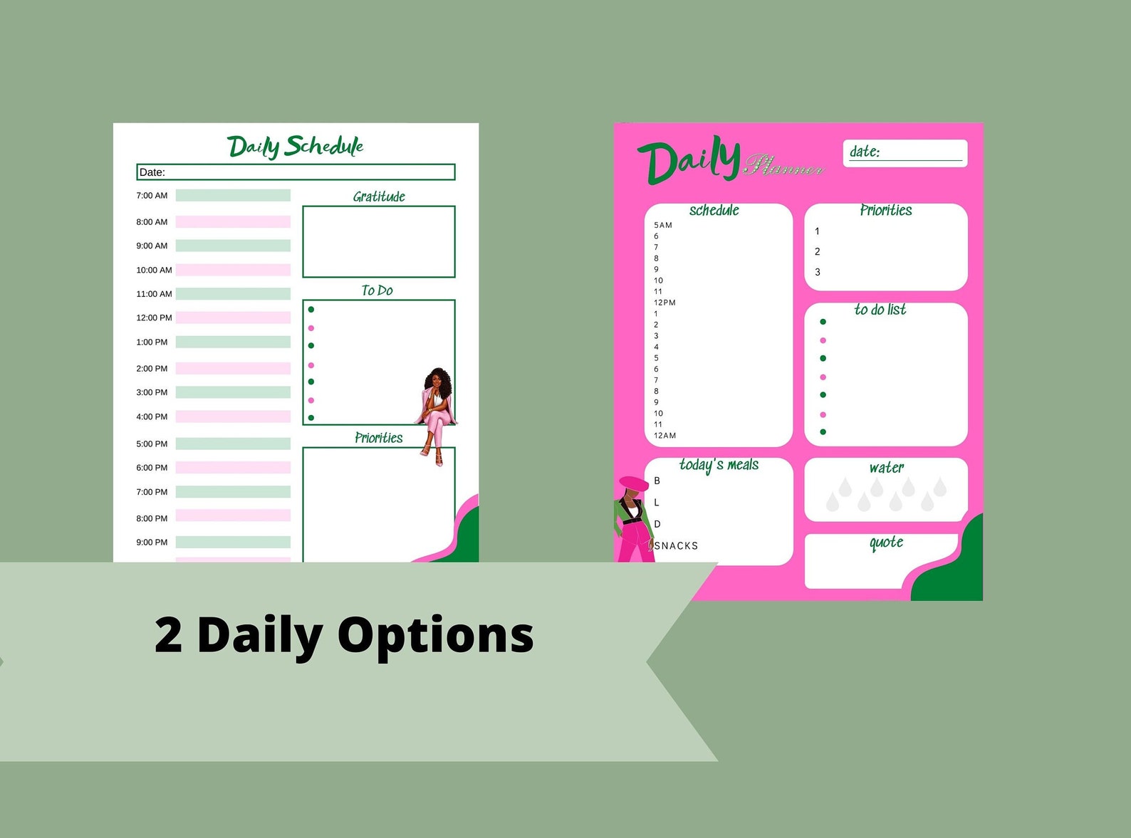 Pink and Green Planner Pack Printable Pages and Digital Paper - Etsy
