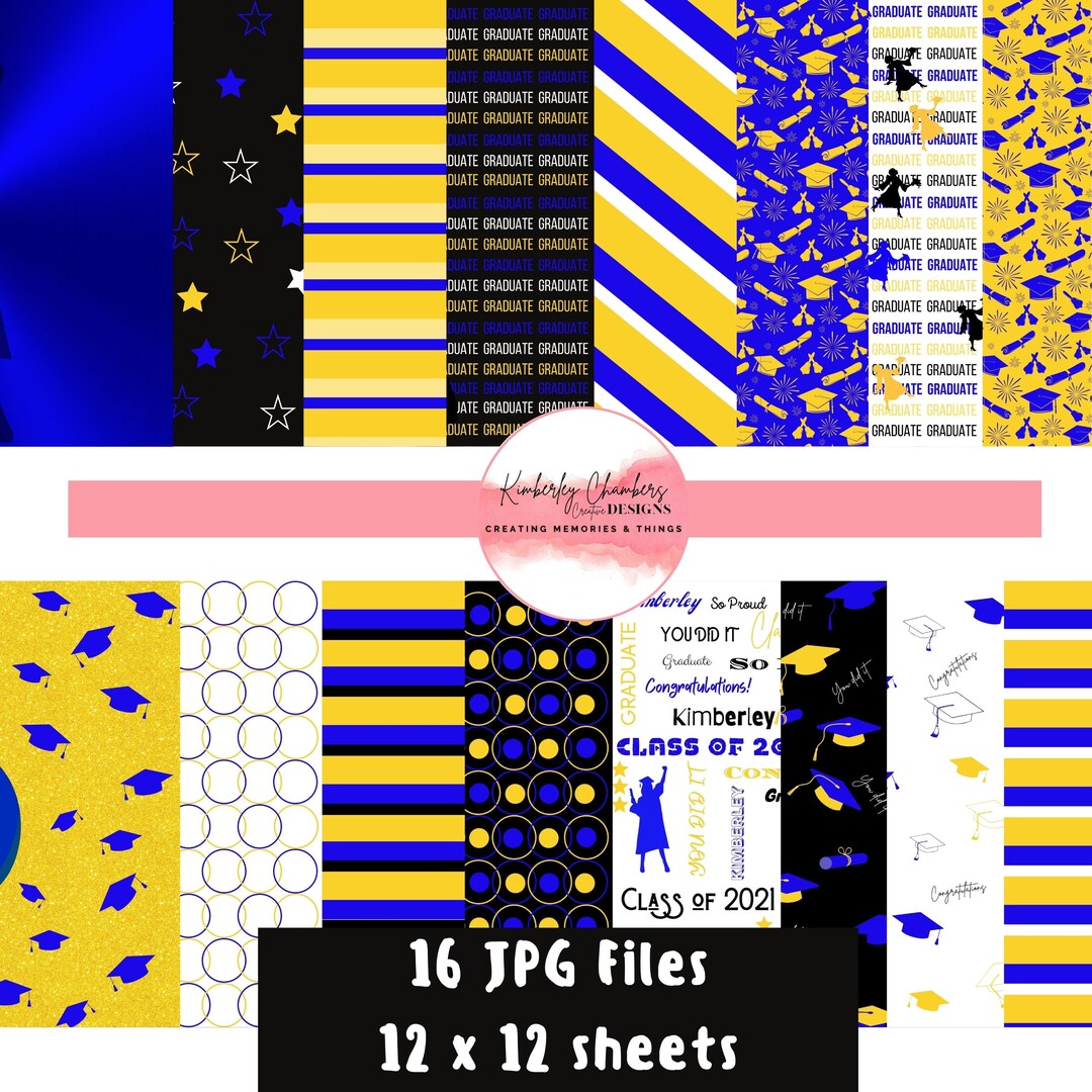 Digital Paper - Instant Download - Graduation Pack - Blue & Gold - Etsy