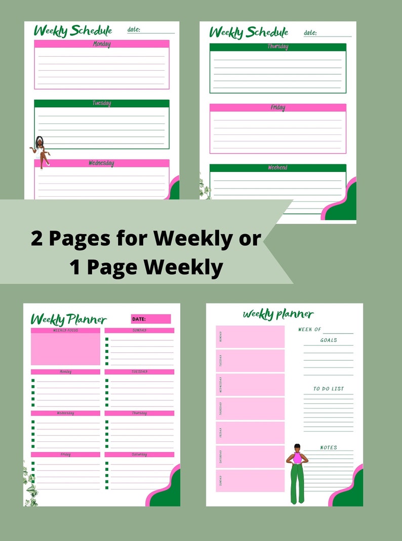 Pink and Green Planner Pack Printable Pages and Digital Paper - Etsy