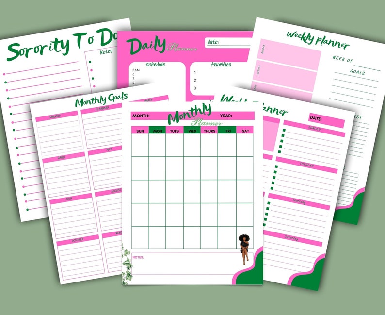 Pink and Green Planner Pack, Printable Pages and Digital Paper Freebies ...