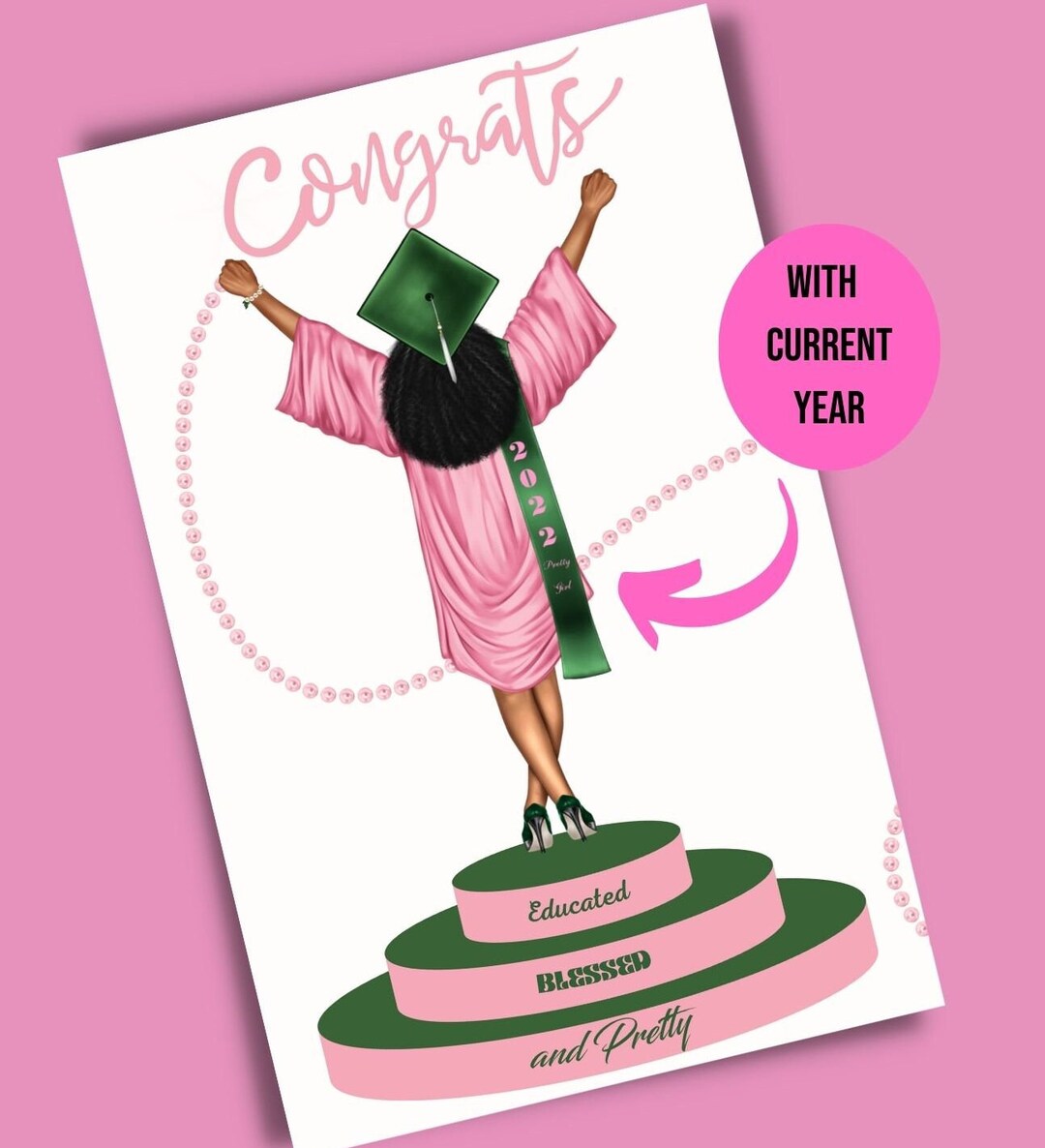 Pink and Green Graduation Cards, African American Cards, Sorority Card ...