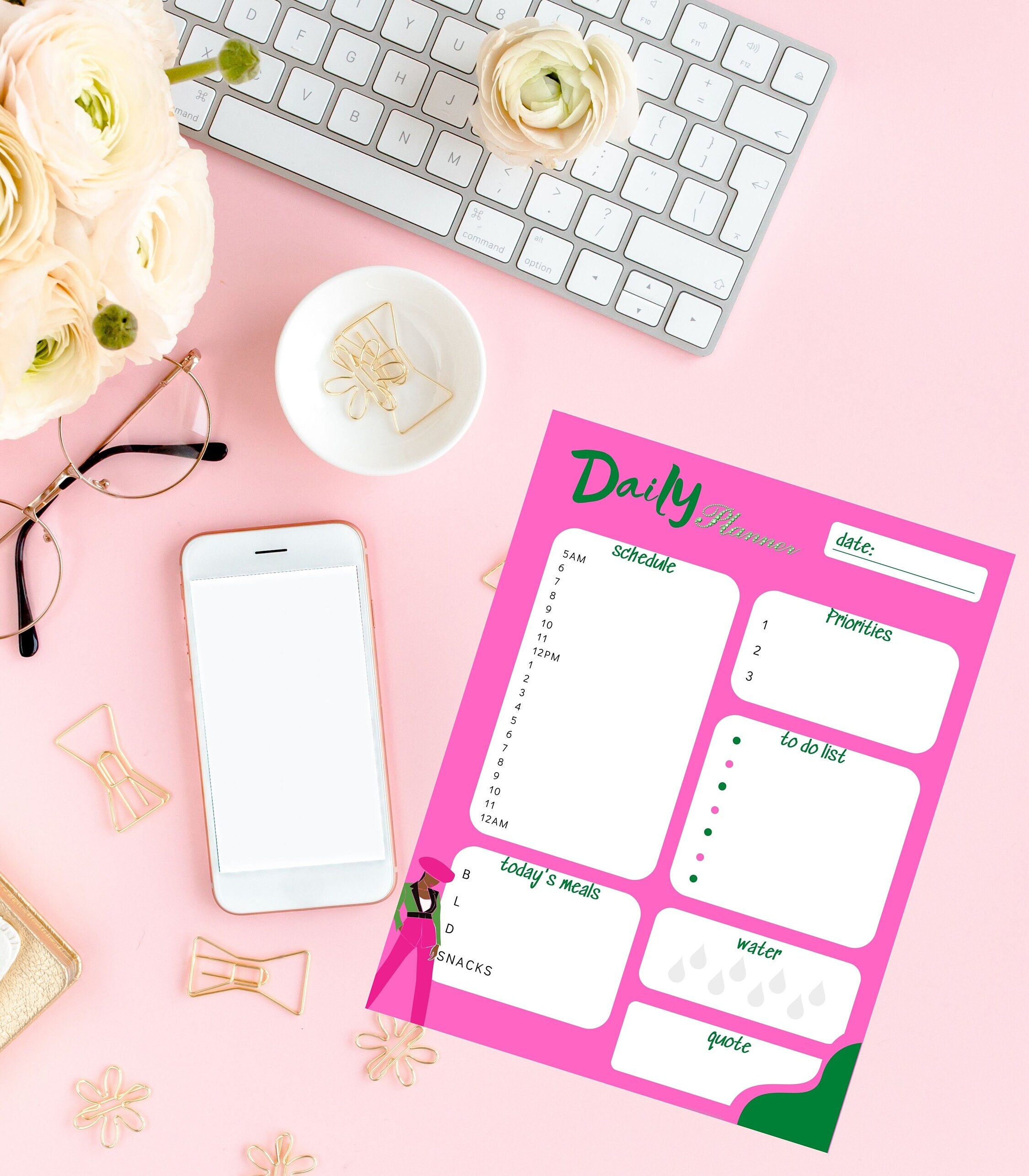 Pink and Green Planner Pack, Printable Pages and Digital Paper Freebies ...