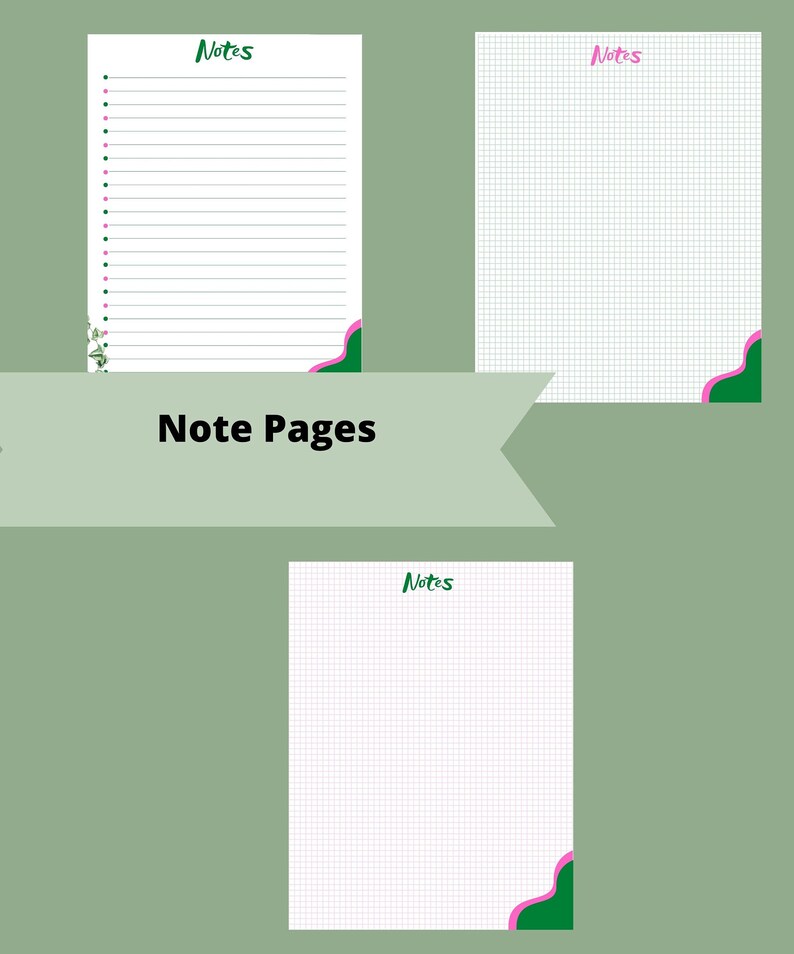 Pink and Green Planner Pack Printable Pages and Digital Paper - Etsy
