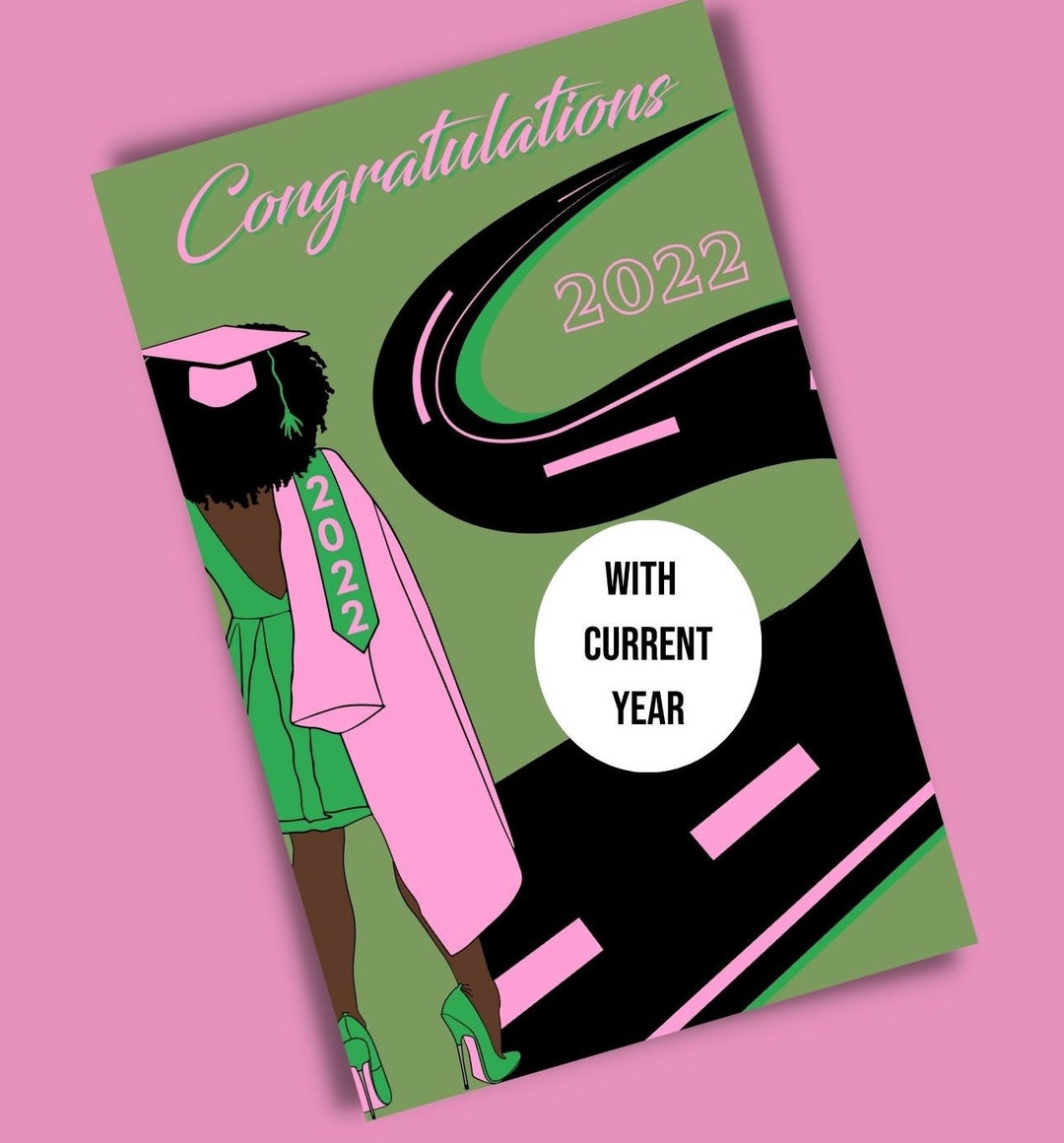 Pink and Green Graduation Cards, African American Cards, Sorority Card ...