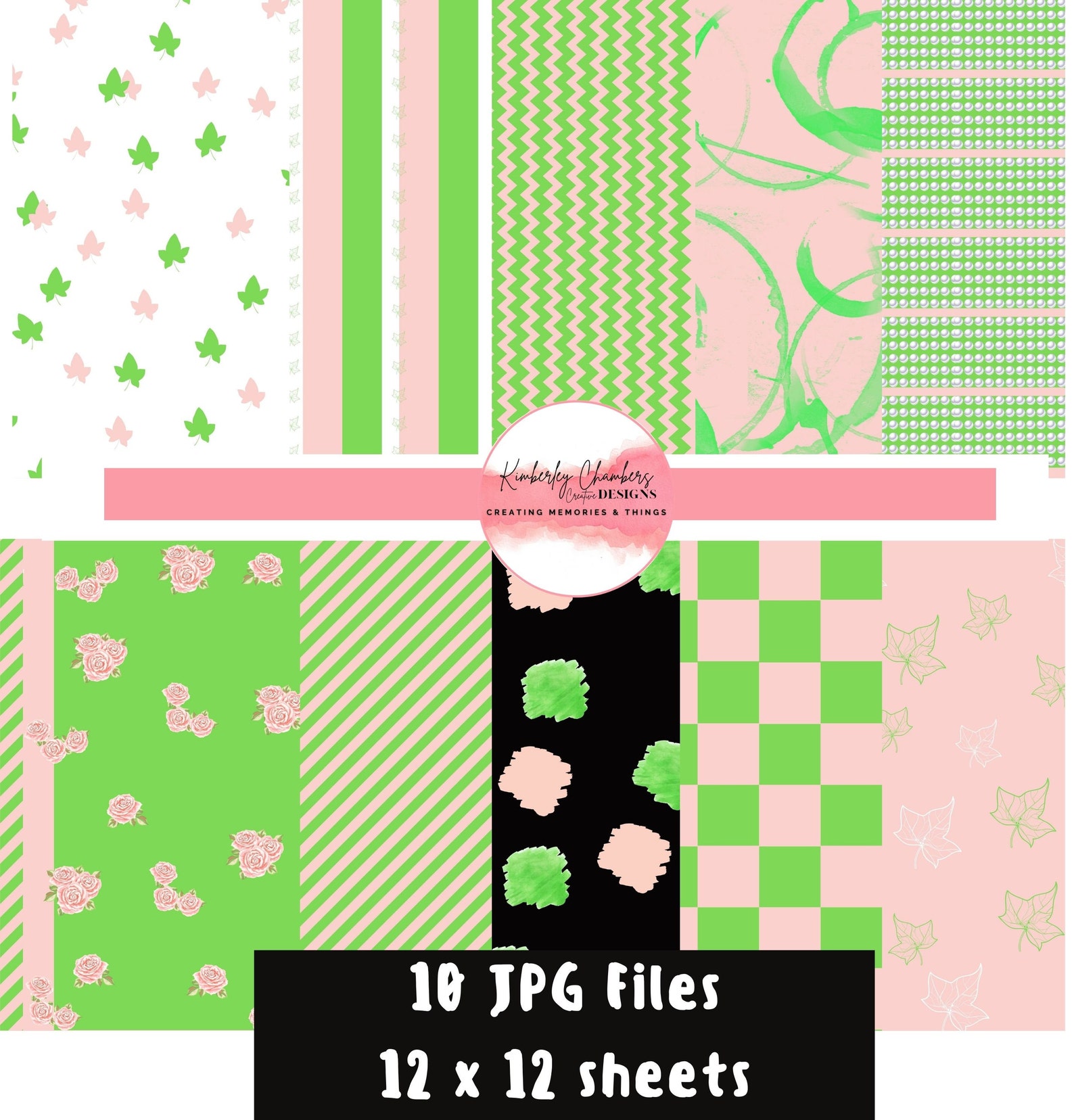 Digital Paper - Instant Download - Beautiful Pink & Green #2 - Etsy