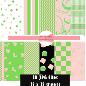 Digital Paper - Instant Download - Beautiful Pink & Green #2 - Etsy