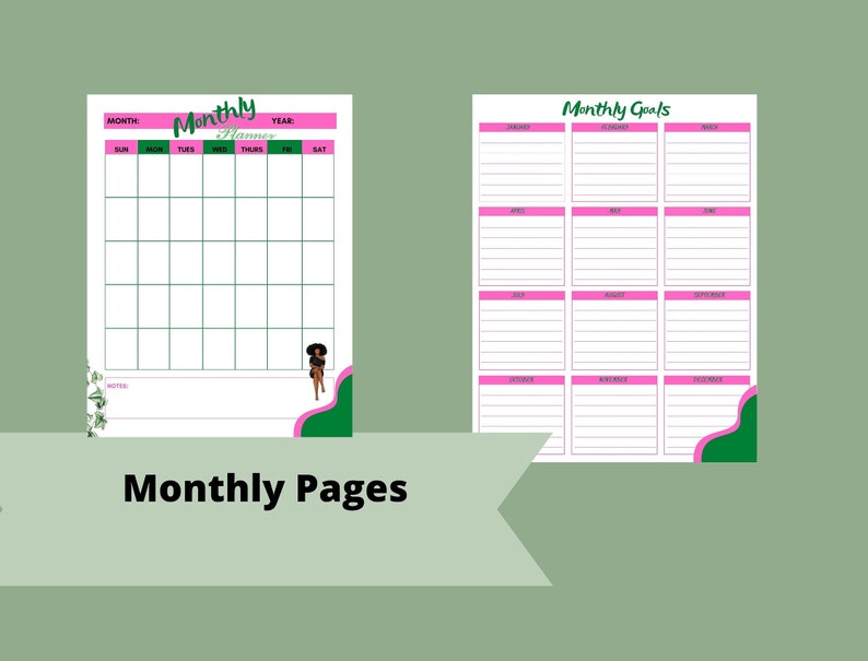 Pink and Green Planner Pack Printable Pages and Digital Paper - Etsy