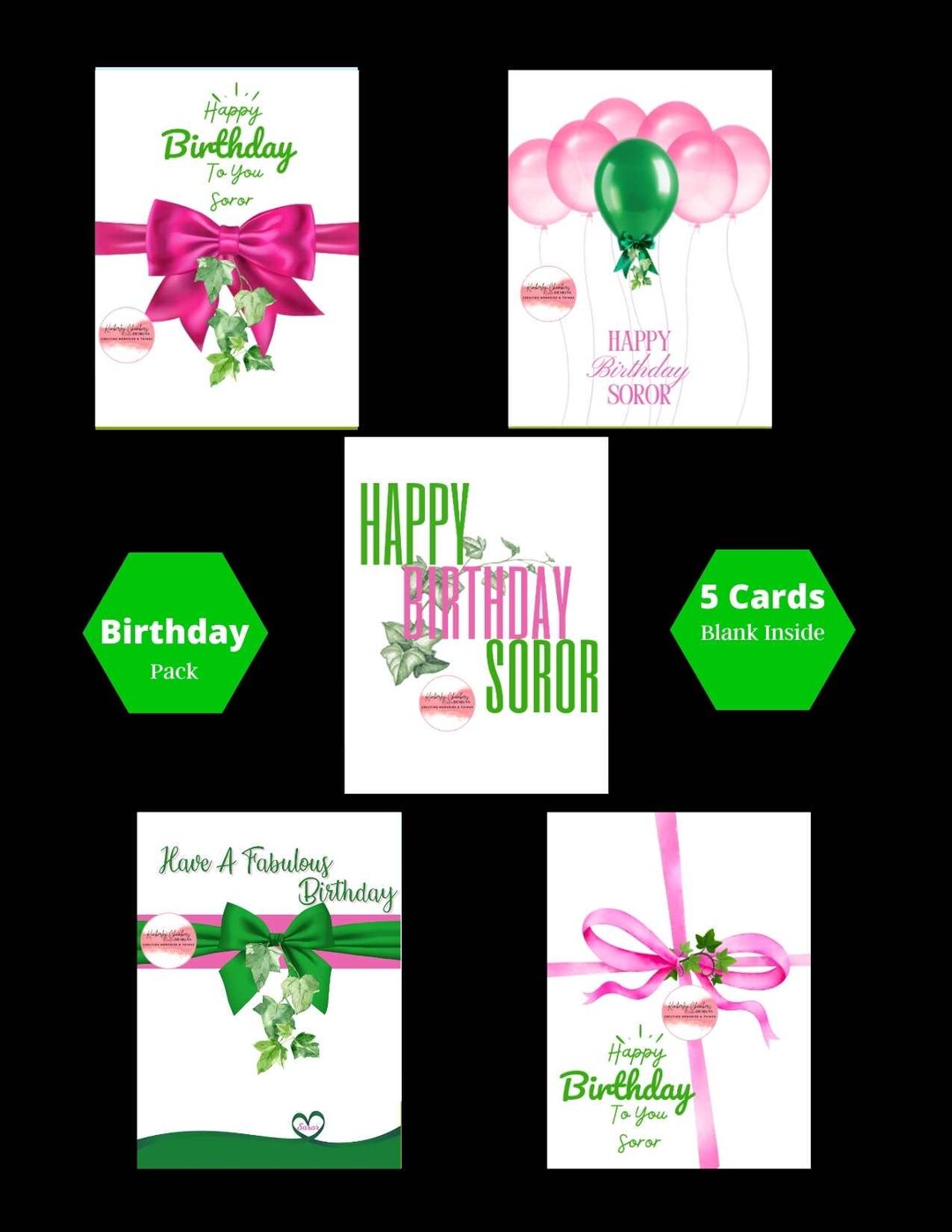Birthday Pkg4 - Pink and Green Notecards, Birthday Cards, Occasion ...