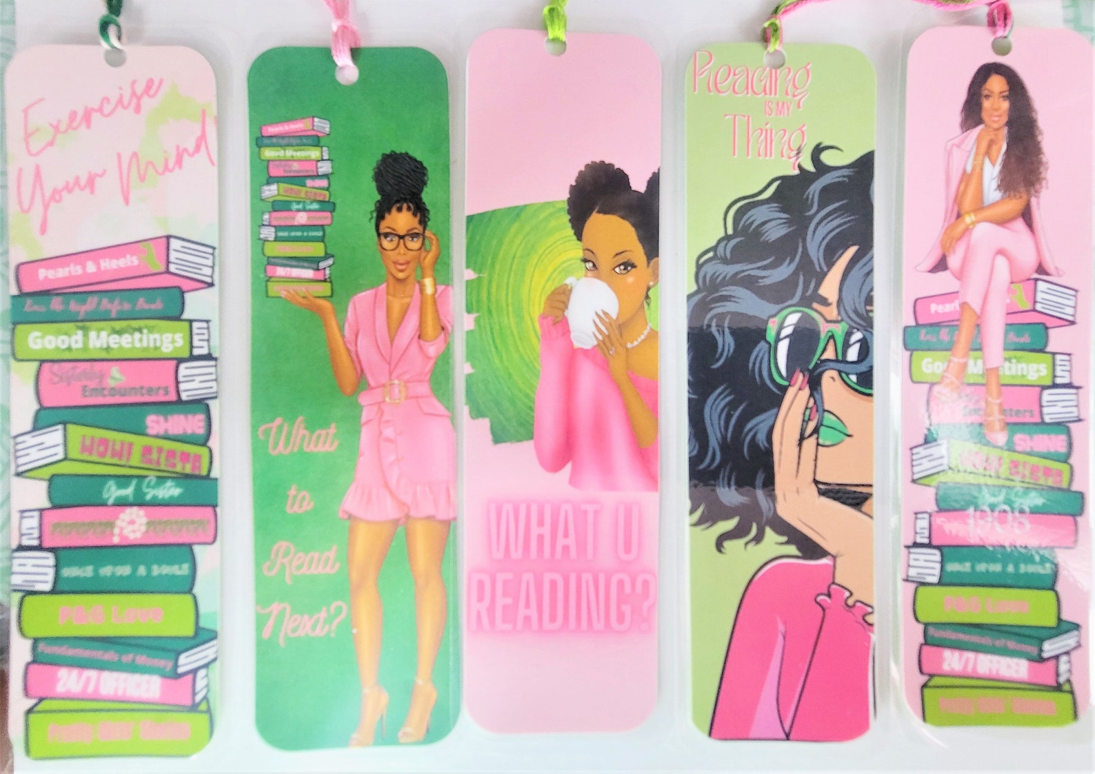 Pink and Green Bookmarks AKA Sorority Inspired Bookmarks - Etsy