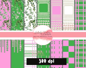 Digital Paper Instant Download Beautiful Pink & Green 1 - Etsy