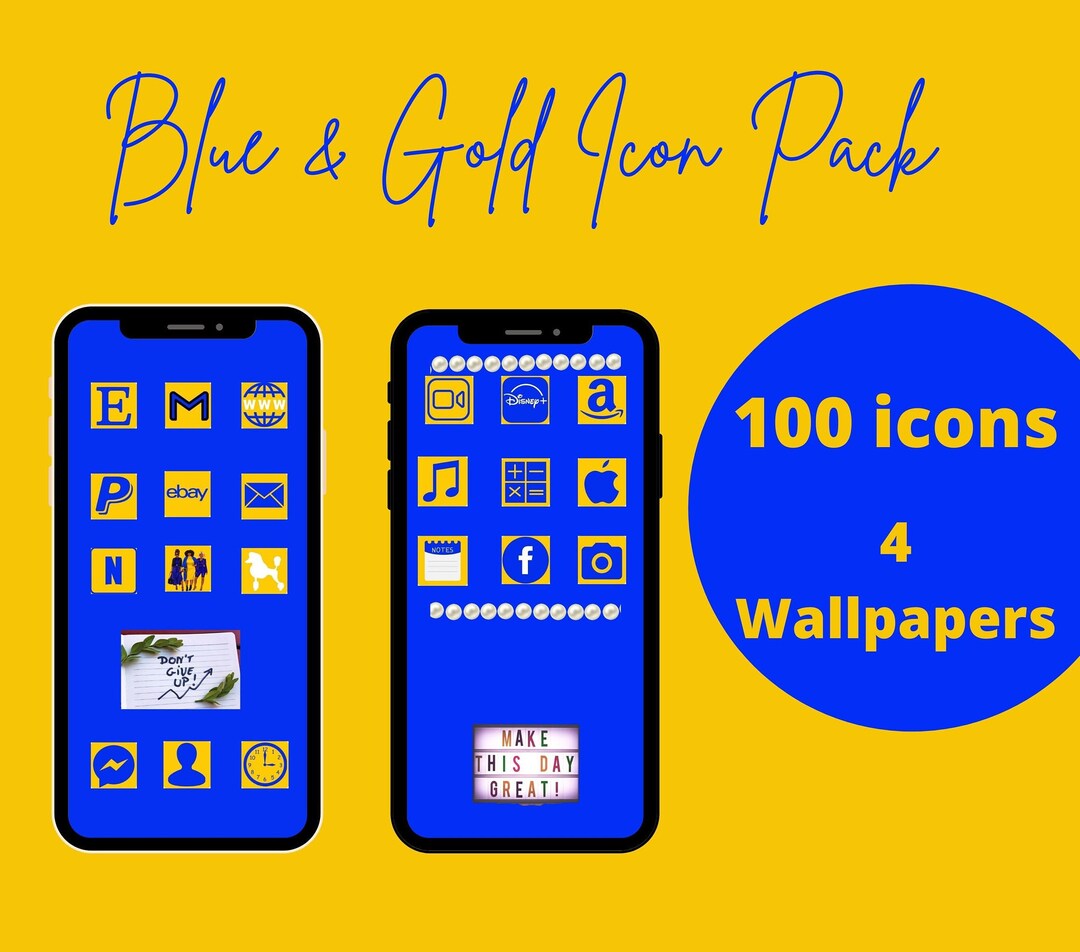 Beautiful Blue and Gold ICONS and Wallpaper Digital Download for Ios ...