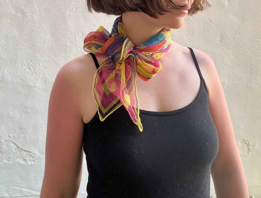 1970s Sheer Silk Neon Psychadelic Colourful Arty Abstract Scarf ...
