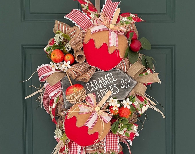 Cute Apple Swag, Front Door Fall Wreath, Colorful Farmhouse Caramel ...