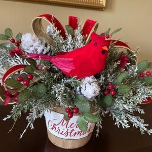 Cardinal Centerpiece, Farmhouse Christmas Table Decor, Holly and ...