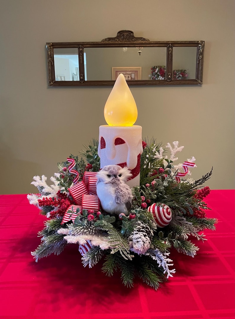 Christmas Peppermint Candle Centerpiece, Winter Woodland Owl ...