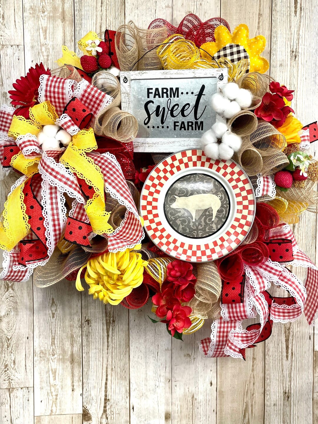 Farm Sweet Farm Wreath, Whimsical Farm Life Decor, Rustic Pig Front ...