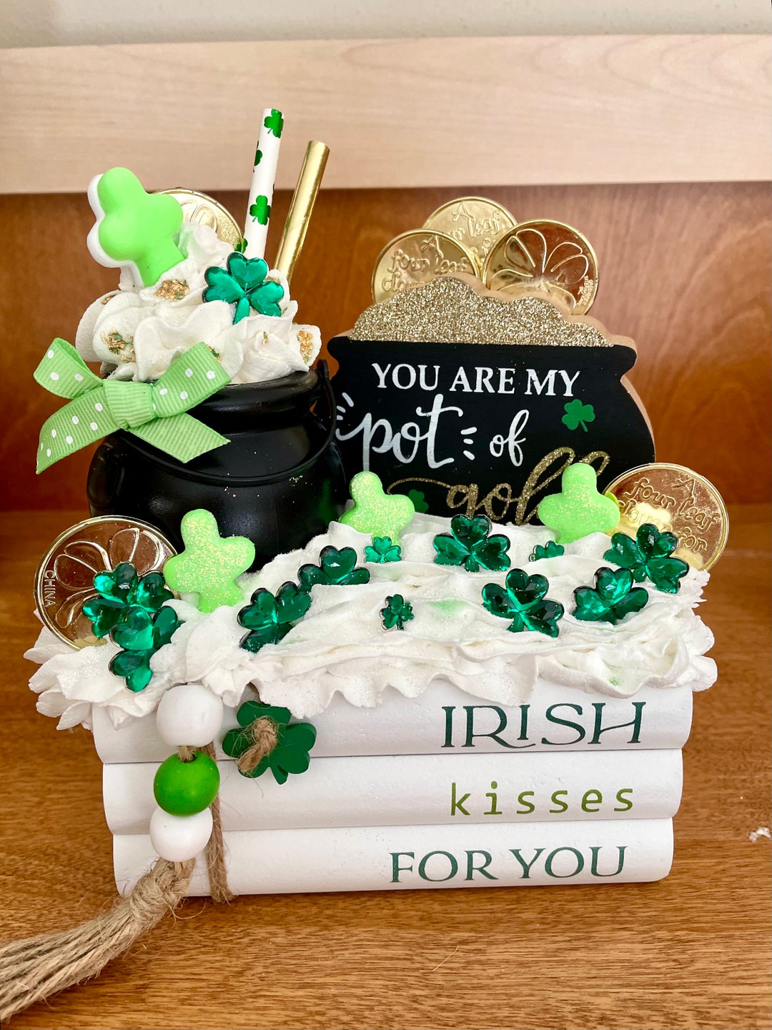 St. Patrick's Day Book Stack With Pot of Gold and Fake Shamrocks - Etsy