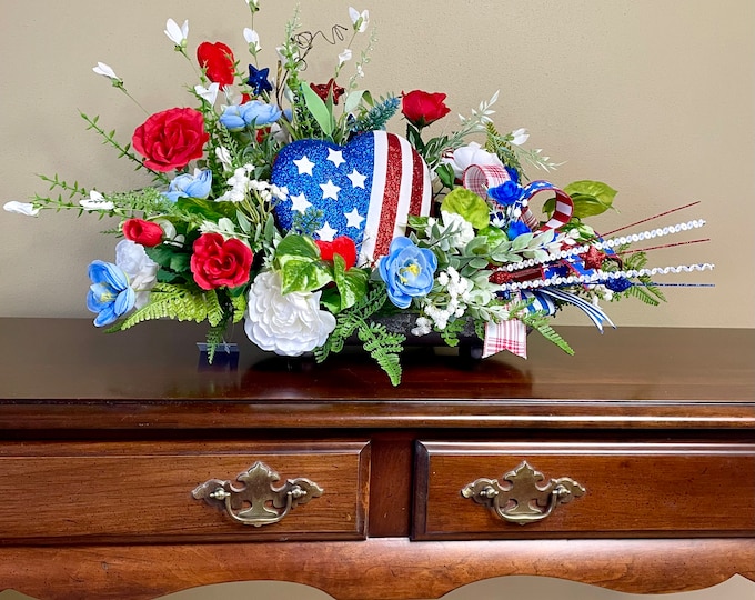 July 4th Centerpiece, Patriotic 4th of July Red White Blue Arrangement ...