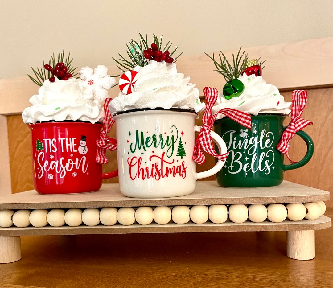 Christmas Mini Mugs With Faux Topping, Tiered Tray Mini Mugs, Fake ...