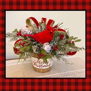 Cardinal Centerpiece, Farmhouse Christmas Table Decor, Holly and ...