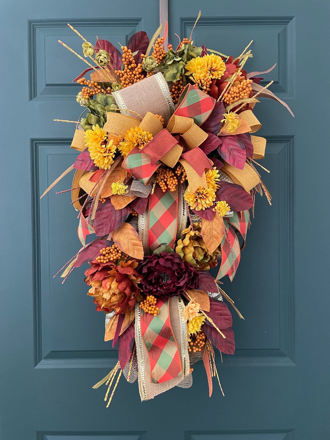 Rustic Berries and Floral Swag, Fall Swag With Rich Warm Color Leaves ...