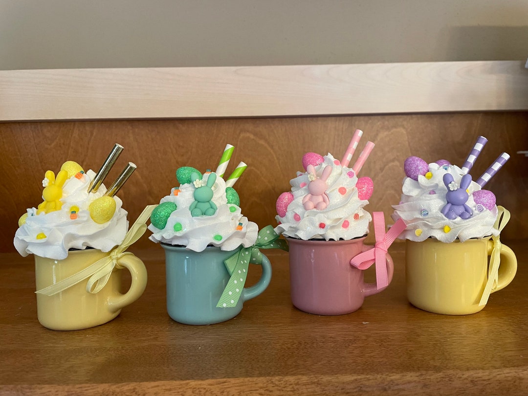 Pastel Expresso Mugs With Whipped Frosting, Sweet Treats With Fake ...