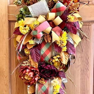 Rustic Berries and Floral Swag, Fall Swag With Rich Warm Color Leaves ...