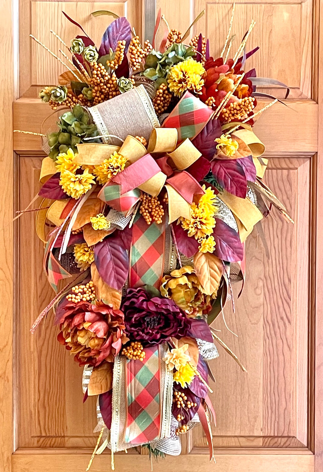 Rustic Berries and Floral Swag, Fall Swag With Rich Warm Color Leaves ...