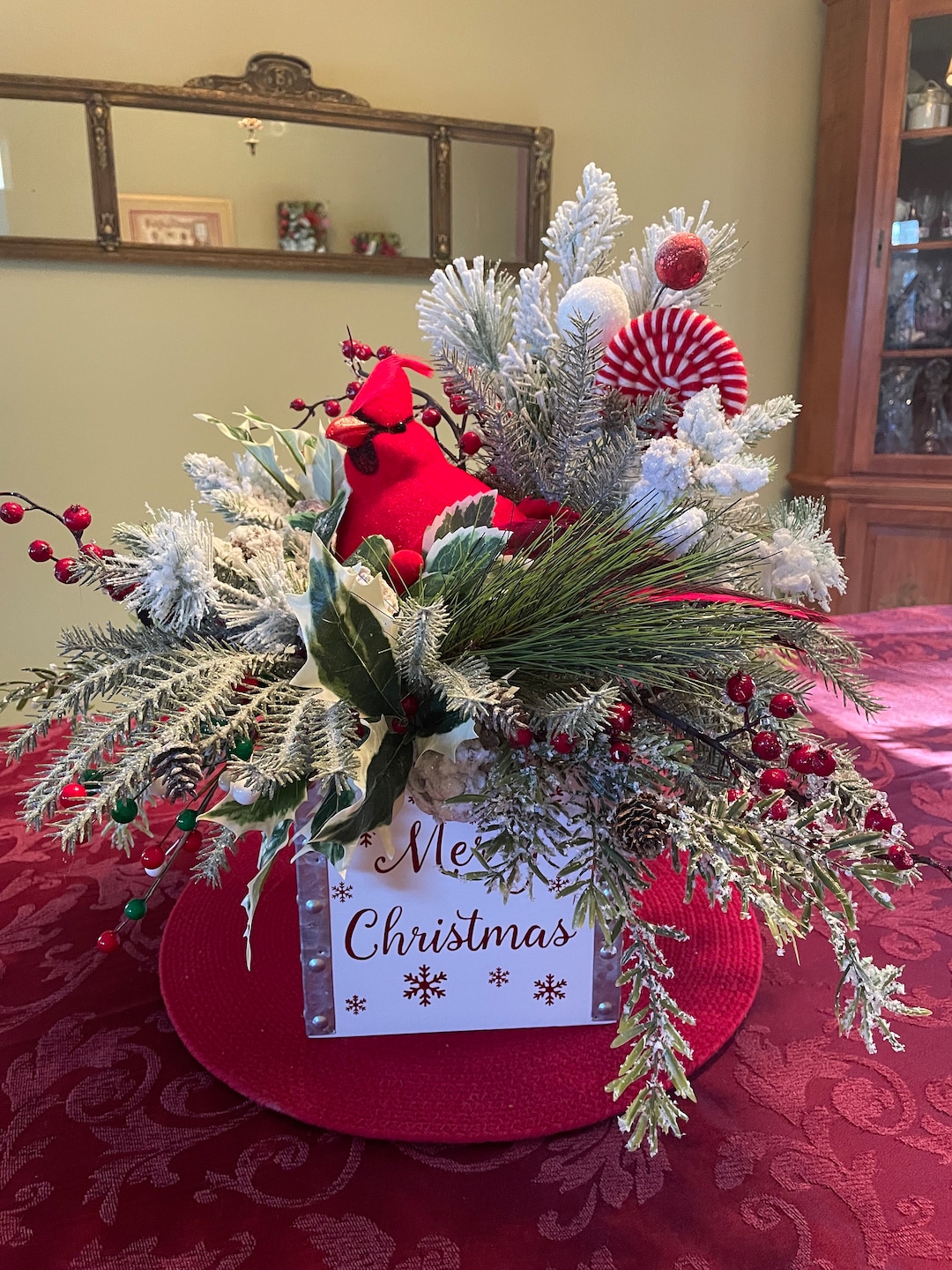 Cardinal Centerpiece Merry Christmas Table Decor Winter - Etsy