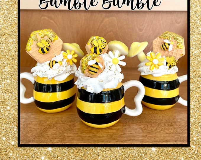 Bee Mug With Fake Whipped Topping and Bee Cabochons, Bumble Bee Mini ...