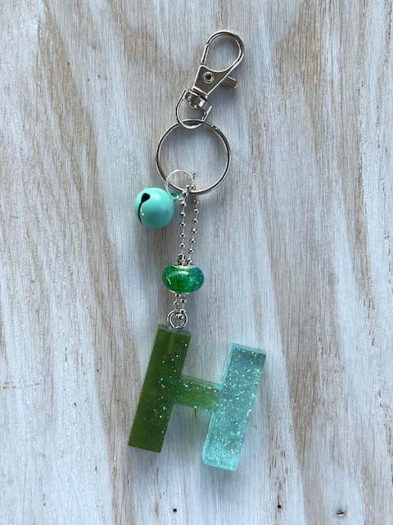 Glittery Blue-green Resin "h" Letter Keychain - Etsy