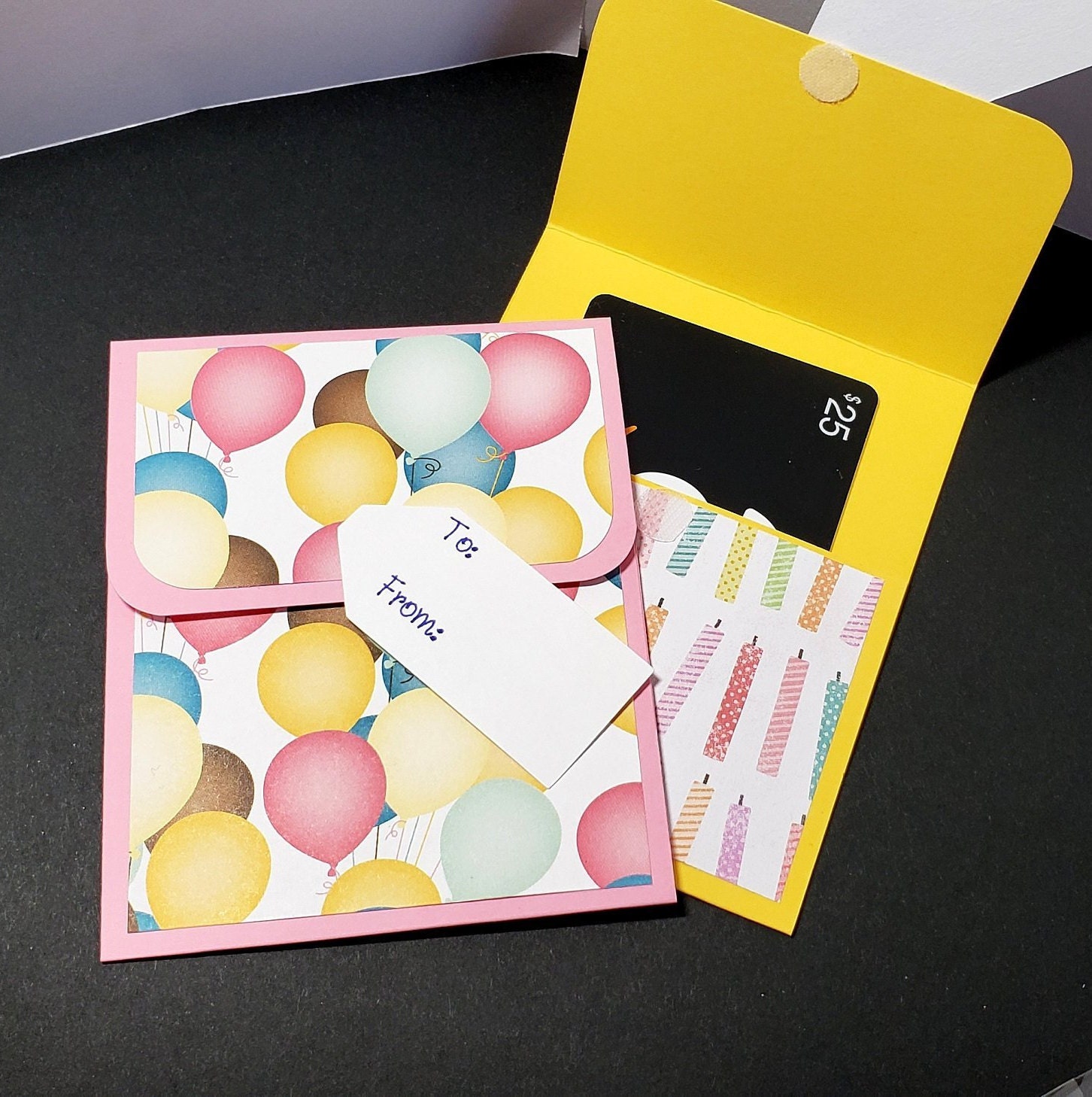 Birthday Gift Card Holders, Balloons, Candles, Blue, Pink, Yellow ...