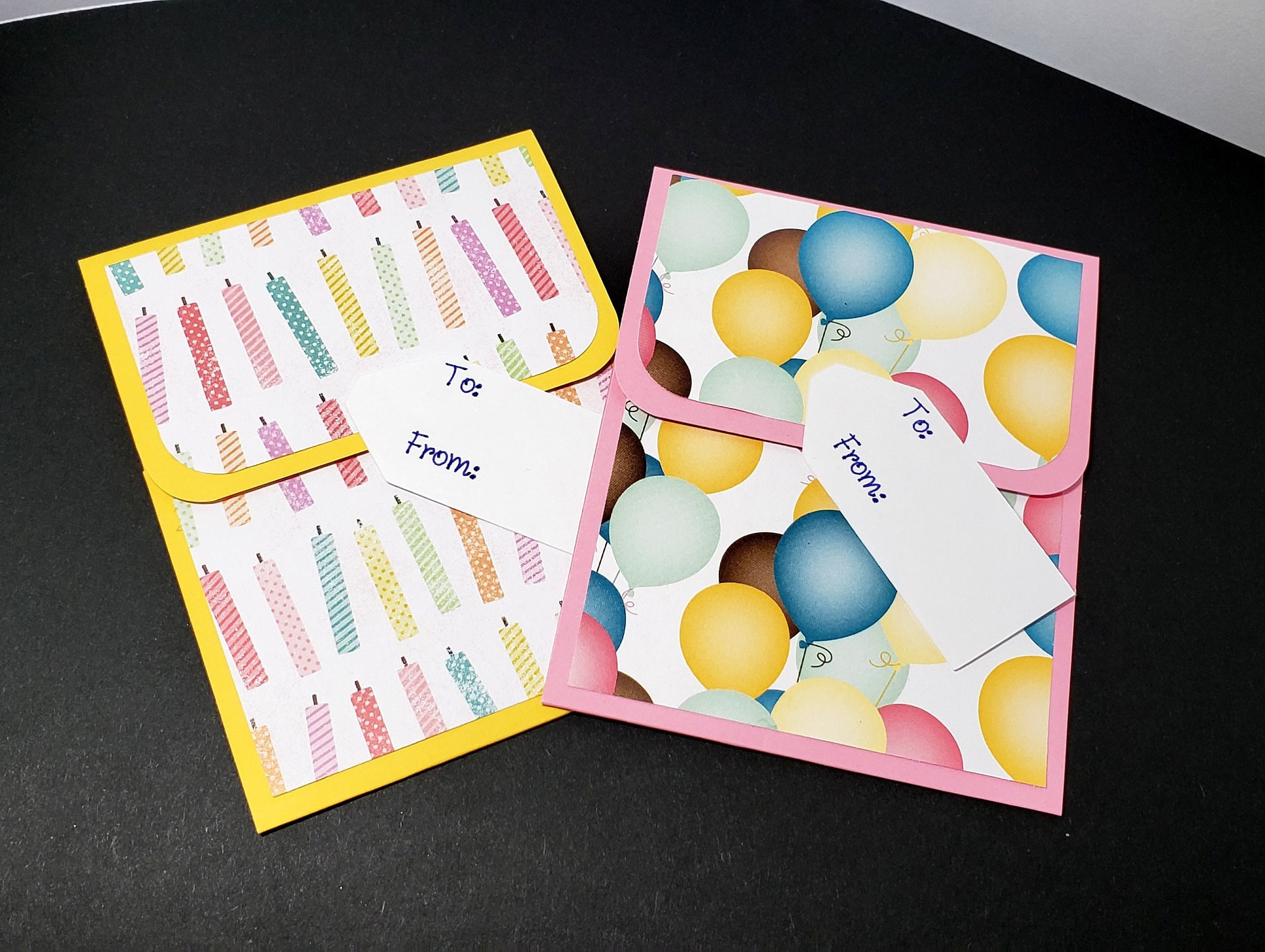 Birthday Gift Card Holders, Balloons, Candles, Blue, Pink, Yellow ...