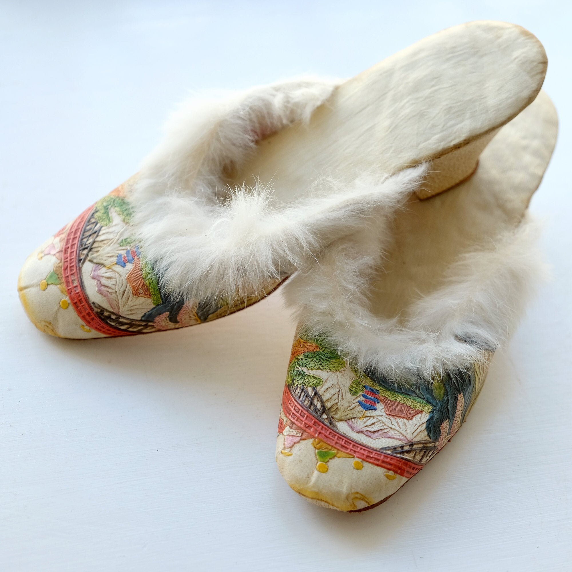 RARE 1920s 1930s Japanese Revival Painted Boudoir Slippers, House Shoes ...