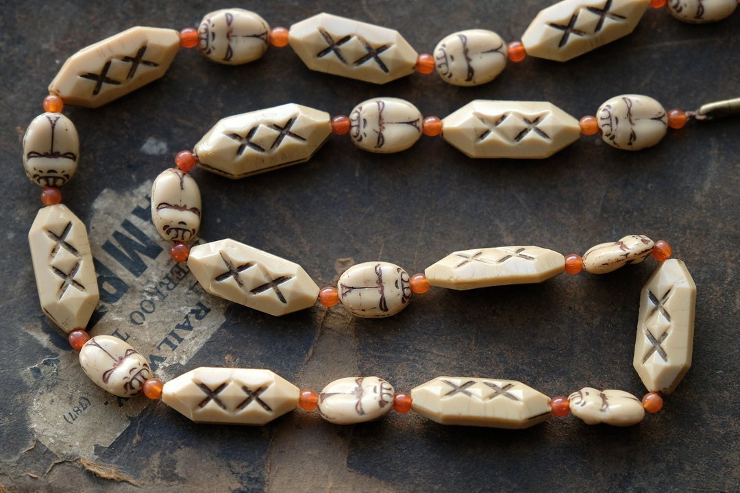 Rare 1920s Max Neiger Egyptian Revival Scarab Beetle Beaded Necklace ...