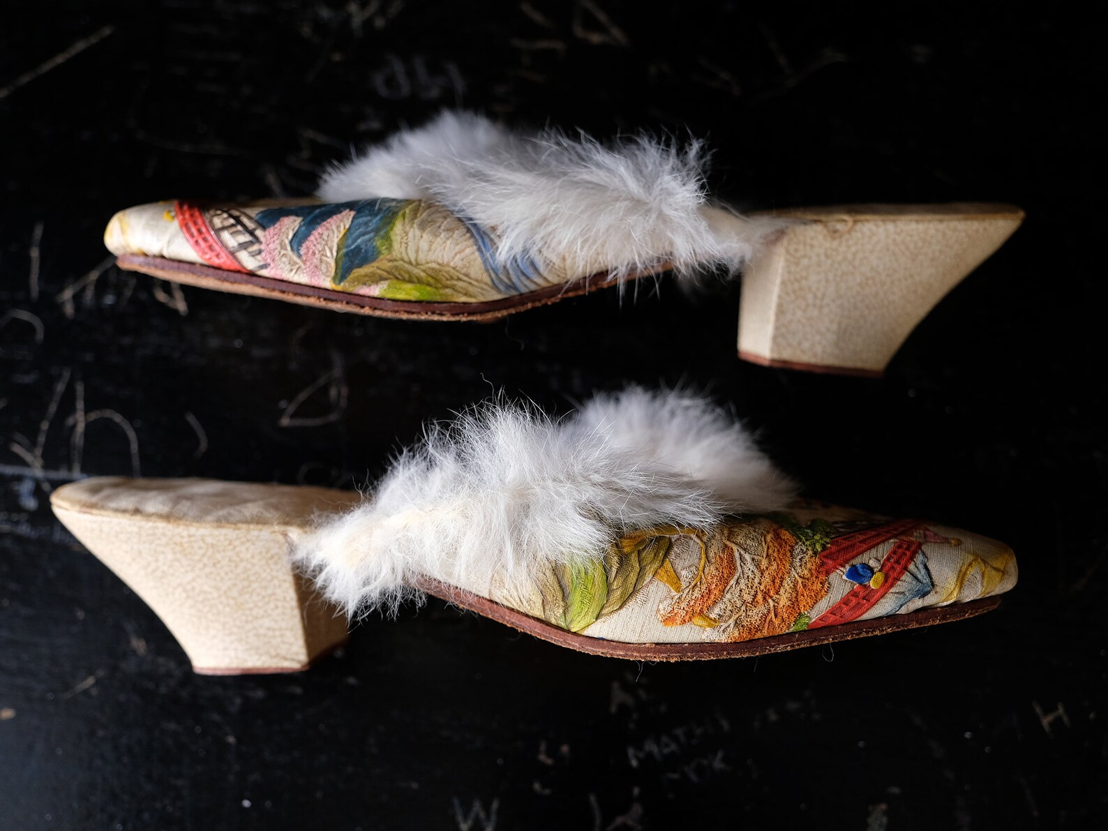 RARE 1920s 1930s Japanese Revival Painted Boudoir Slippers, House Shoes ...