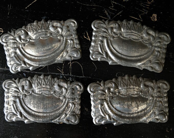 Rare Set of Four 4x Victorian Pressed Tin Faux Coffin Handles, Casket ...